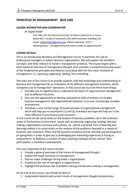 Bbm 104 course outline | DOC