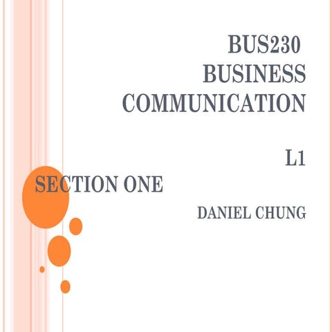 BUS230 BUSINESS COMMUNICATION 1 | PPT