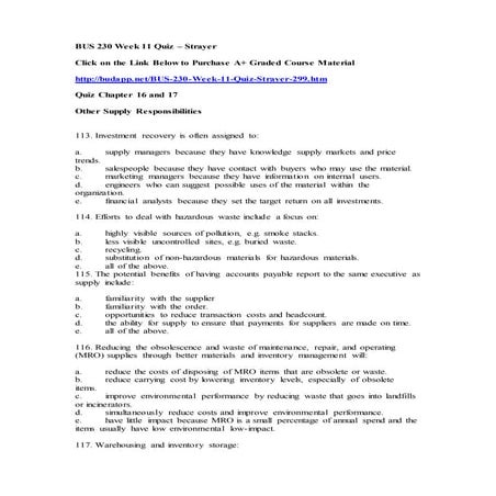 Bus 230 week 11 quiz | DOCX