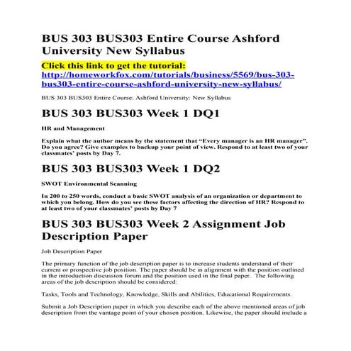 Bus 303 bus303 entire course ashford university new syllabus | PDF