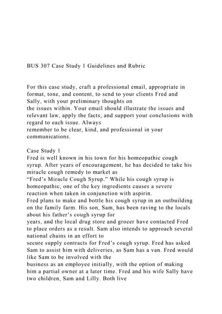 BUS 307 Case Study 1 Guidelines and Rubric For this cas | PDF