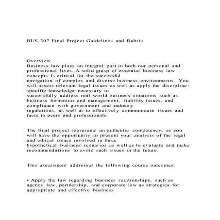 BUS 307 Final Project Guidelines and Rubric Overview | PDF