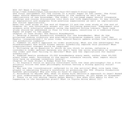 Bus 307 week 5 final paper | TXT
