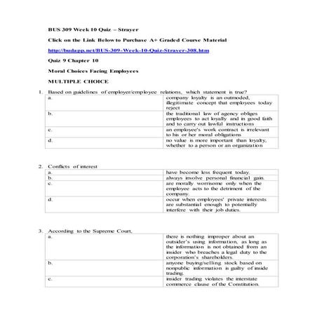 Bus 309 business ethics week 10 quiz | DOCX