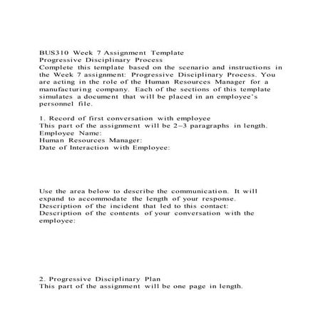 BUS310 Week 7 Assignment TemplateProgressive Disciplinary Proc | DOCX ...