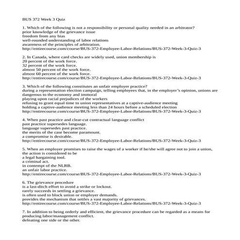 BUS 372 week 3 quiz (Employee & Labor Relations - entirecourse.com) | PDF