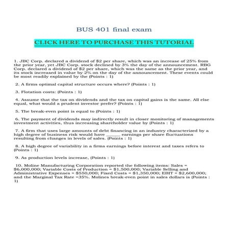 Bus 401 final exam | DOCX