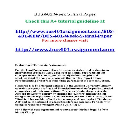 Bus 401 week 5 final paper | DOC