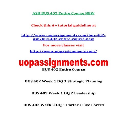 BUS 485 Entire Course NEW | DOCX