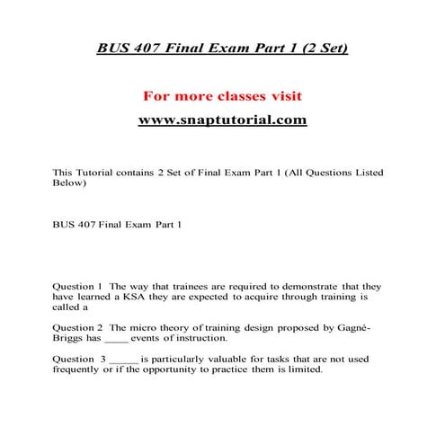 BUS 407 Massive Success / snaptutorial.com