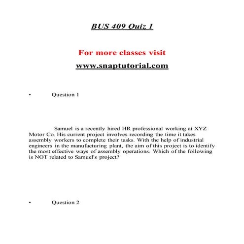 BUS 409 Massive Success / snaptutorial.com