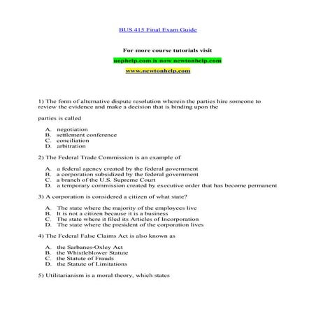 Bus 415 final exam guide | PDF