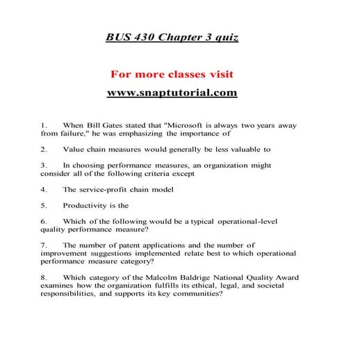 BUS 430 Massive Success / snaptutorial.com
