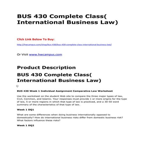 Bus 430 complete class( international business law) | PDF