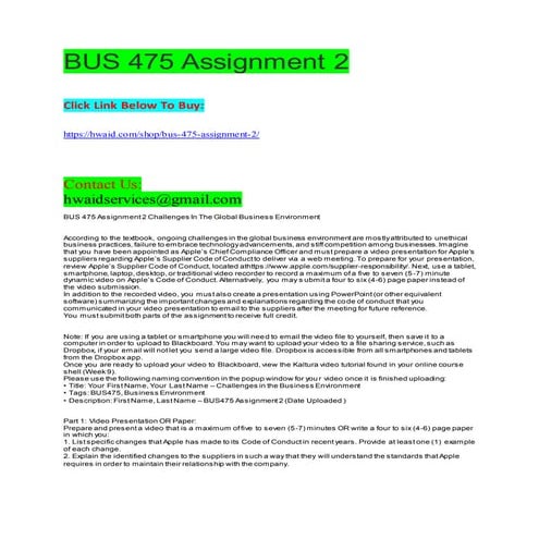 Bus 475 assignment 2 | DOCX | Technology & Computing