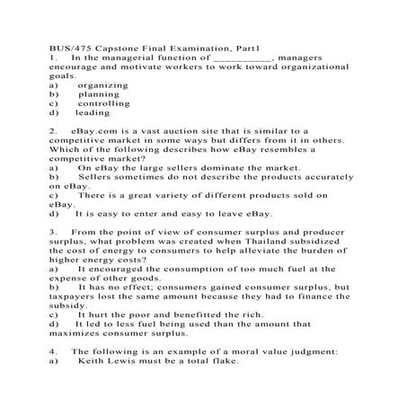 Bus 475 capstone final examination part 1 | PPT