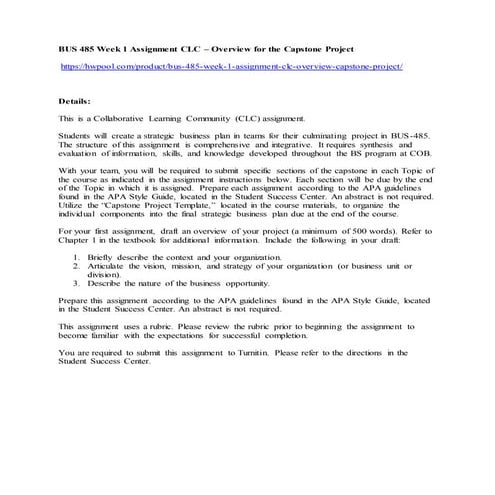 Bus 485 week 1 assignment clc | DOCX | Homework and Study | Education