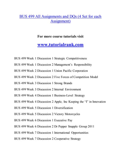 BUS 499 Effective Communication/tutorialrank.com BUS 499 Effective Communication/tutorialrank.com