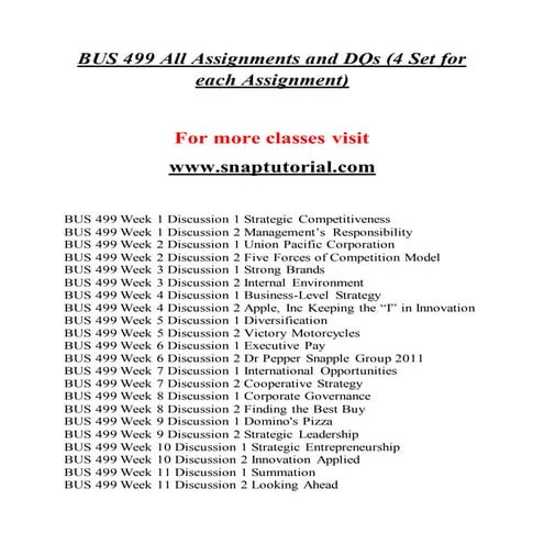 BUS 499 Education Redefined / snaptutorial.com