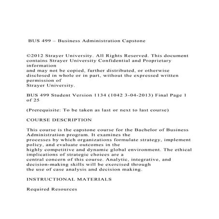BUS 499 – Business Administration Capstone ©2012 Stra.docx