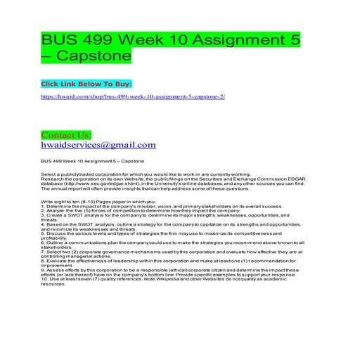 Bus 499 week 10 assignment 5 – capstone. | DOCX | Business | Business and Finance