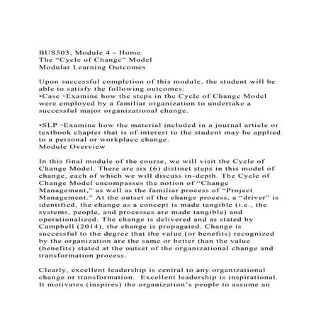 BUS503, Module 4 - HomeThe Cycle of Change” ModelModular Le.docx