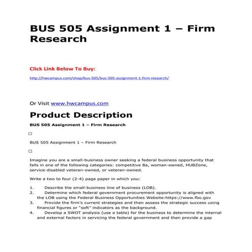Bus 505 assignment 1 firm research | PDF