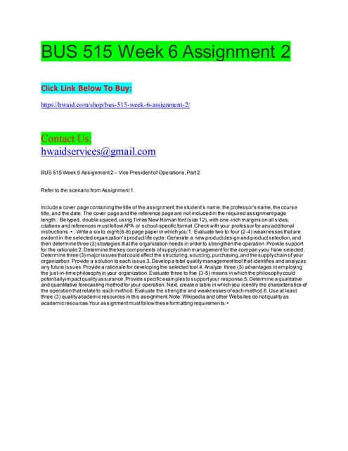 Bus 515 week 3 assignment 1 – vice president of operations, part 1 | PDF