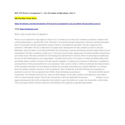 Bus 515 week 6 assignment 2 – vice president of operations, part 2 ...
