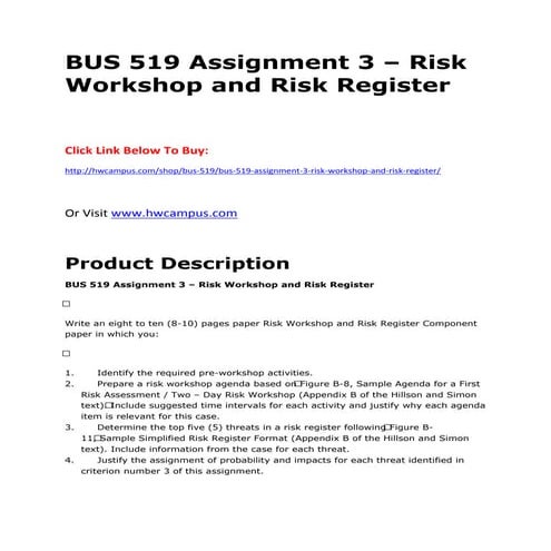 519 assignment 3 – risk workshop and risk register | PDF