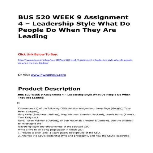 520 week 9 assignment 4 – leadership style what do people do when they are leading | PDF