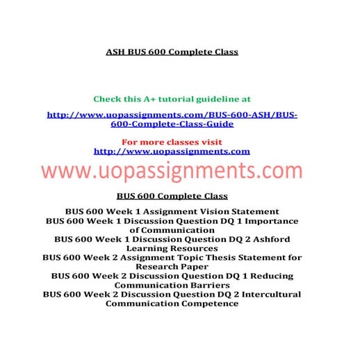 BUS 600 Entire Course NEW | PDF
