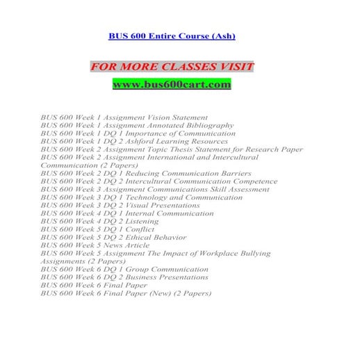 BUS 600 CART Achievement Education--bus600cart.com