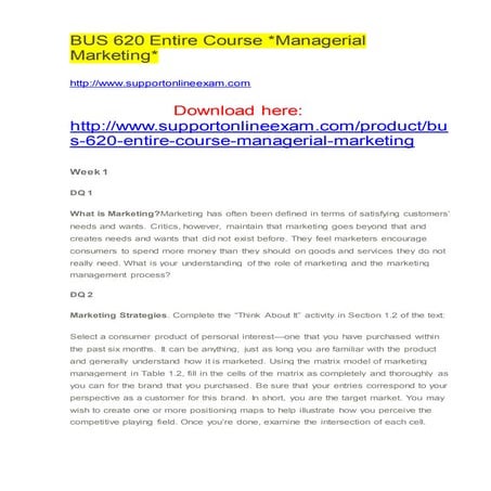 Bus 620 entire course managerial marketing | DOCX