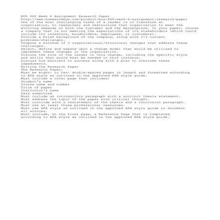 Bus 660 week 6 assignment research paper | PDF