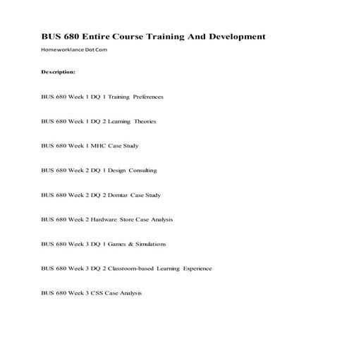 Bus 680 entire course training and development | DOCX