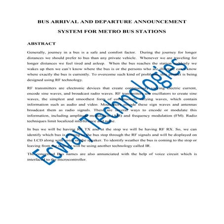 Bus arrival and departure announcement system for metro bus stations | PDF