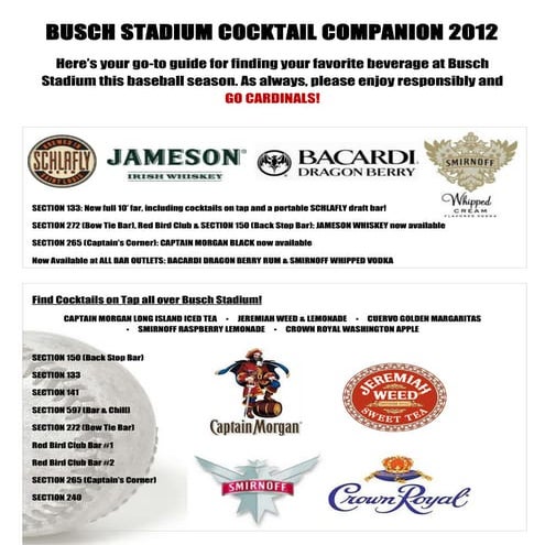 Busch Stadium Cocktail Companion 2012 | PDF