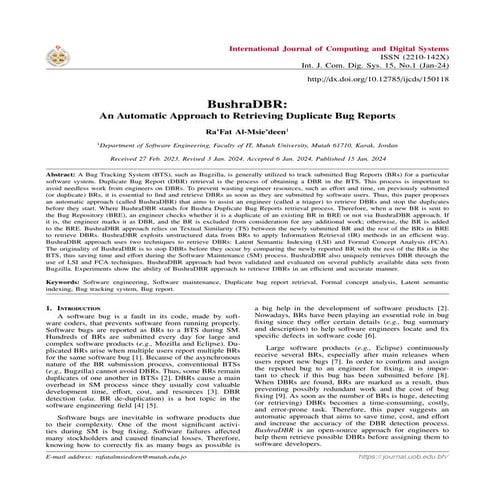 Bushradbr An Automatic Approach To Retrieving Duplicate Bug Reportspdf