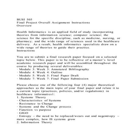 BUSI 505Final Project Overall Assignment InstructionsOverview | DOCX