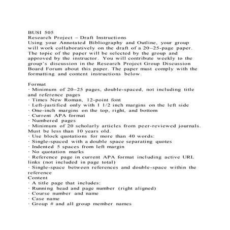 BUSI 505Research Project – Draft InstructionsUsing your Annota | DOCX