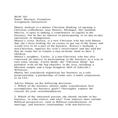 BUSI 561Paper Business Formation Assignment InstructionsS | DOCX