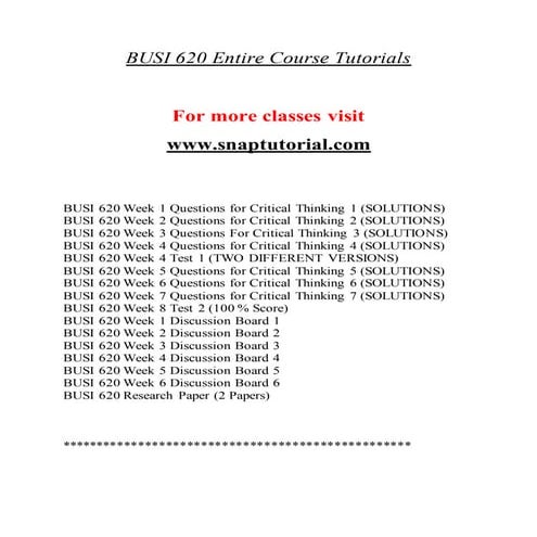 Busi 620 Enhance teaching / snaptutorial.com