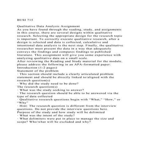 BUSI 715Qualitative Data Analysis AssignmentAs you have foun.docx