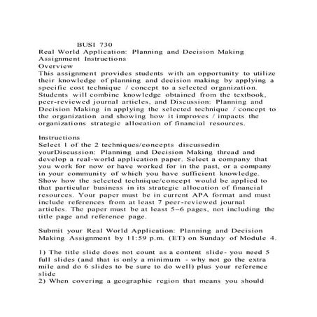 BUSI 730Real World Application Planning and Decision Making A | DOCX