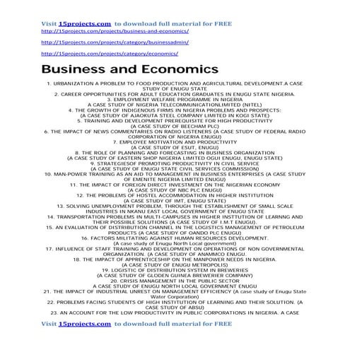 Business studies project topics and materials | DOCX