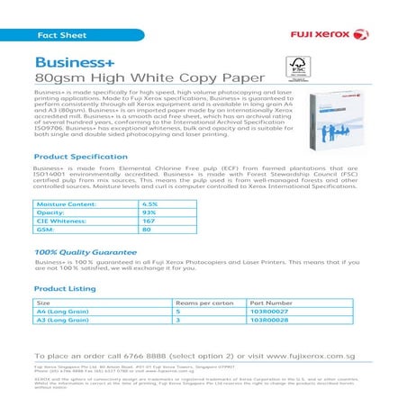 Business+ 80gsm High White Copy Paper | PDF