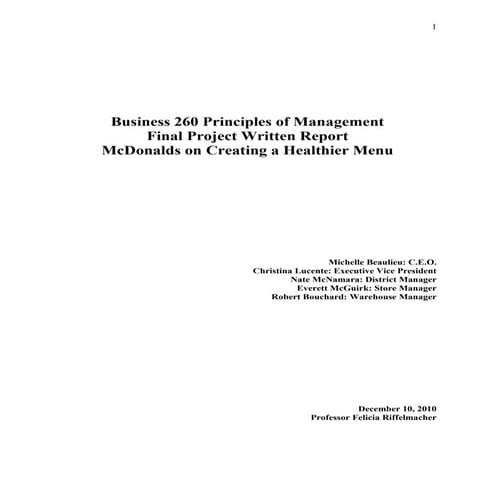 Business 260 principles of management paper | PDF