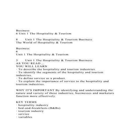 Business6 Unit 1 The Hospitality & Tourism8 Un.docx
