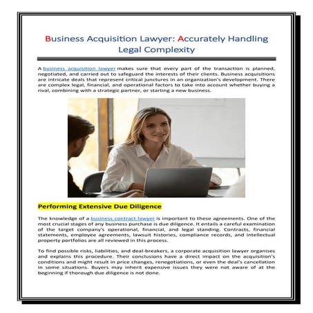 Business Acquisition Lawyer Accurately Handling Legal Complexity | PDF